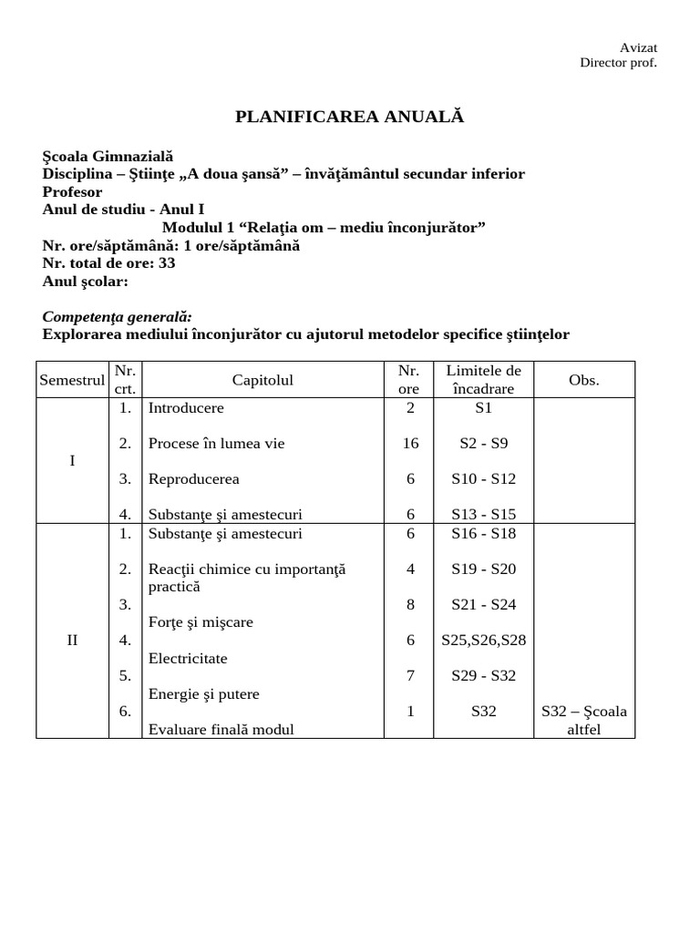 Planificare Stiinte A Doua Sansa - An I, III, IV | PDF