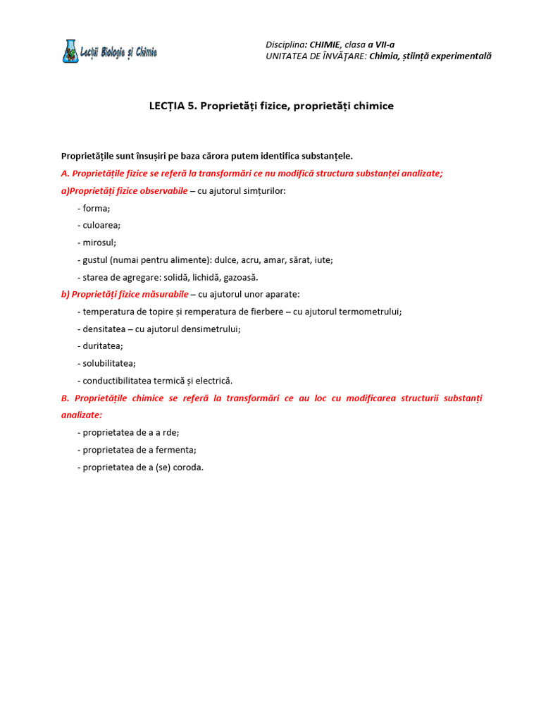 Proprietati Fizice Si Chimice | PDF