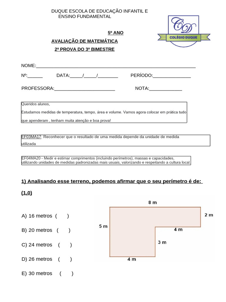 2 Prova 5º Ano 3º B Mat. Ok | PDF