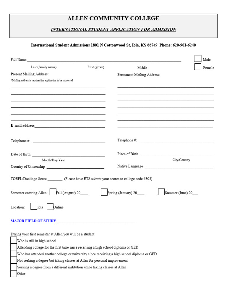 International Student Applicationfor Admission | PDF | General ...