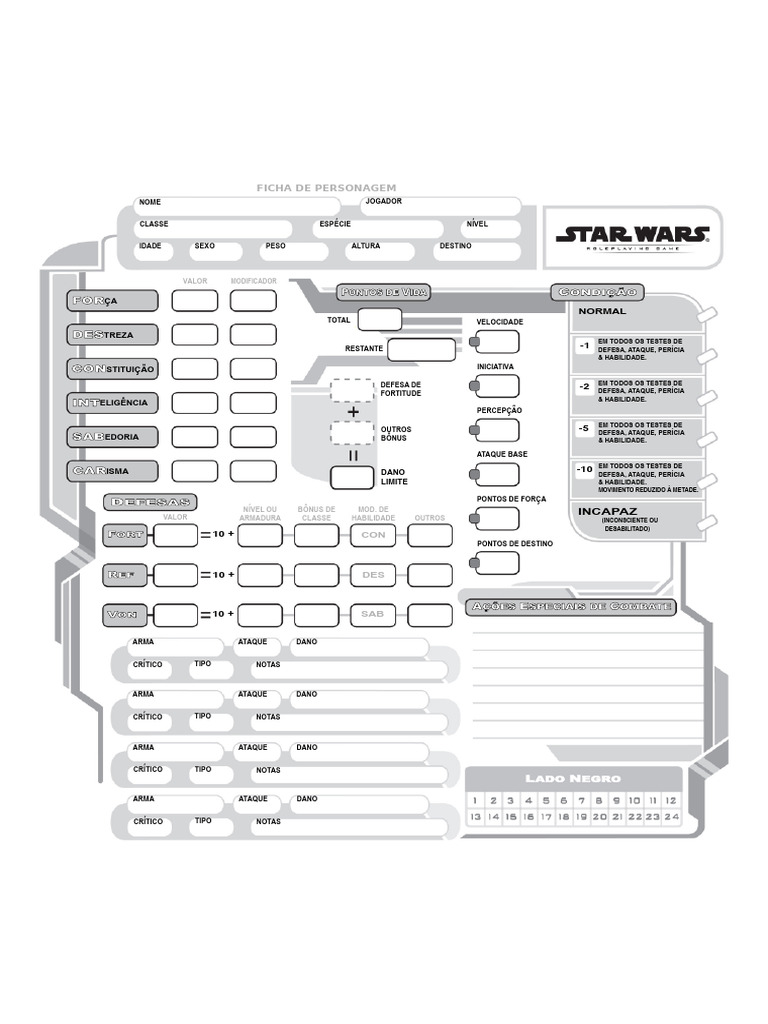 Ficha de Personagem RPG Star Wars | PDF