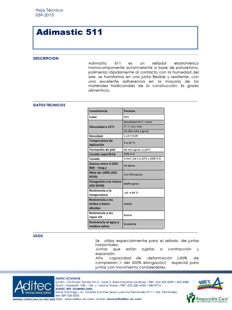 Ficha Tecnica Adimastic 511 | PDF