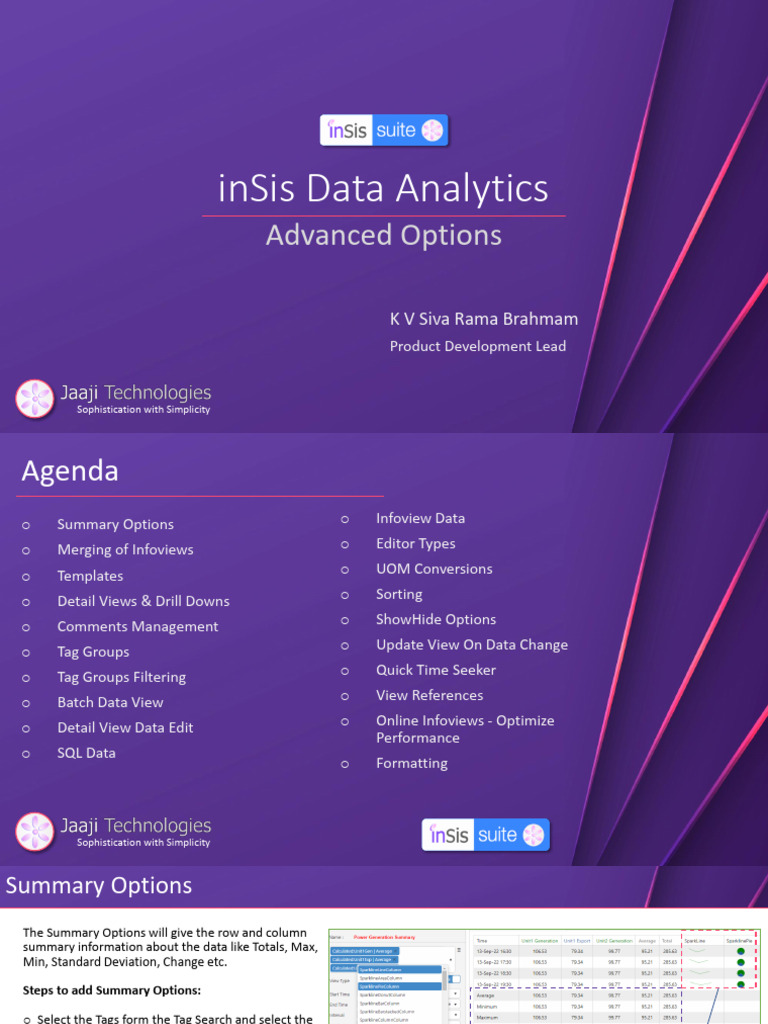 InSis Data Analytics - Advanced Options | PDF