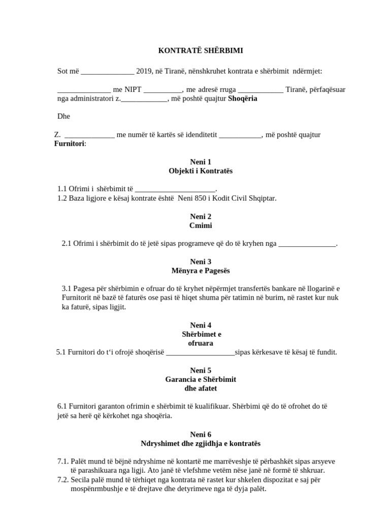 Kontrate Sherbimi Model | PDF