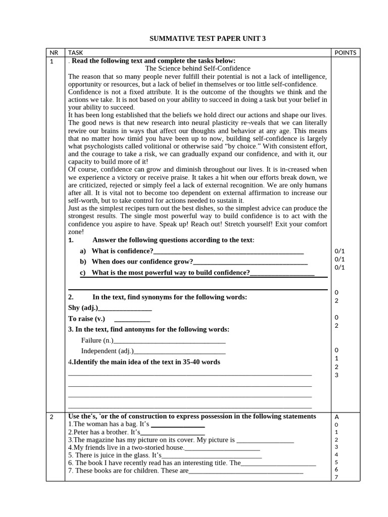 SUMMATIVE TEST PAPER UNIT 3 cl 10 | PDF