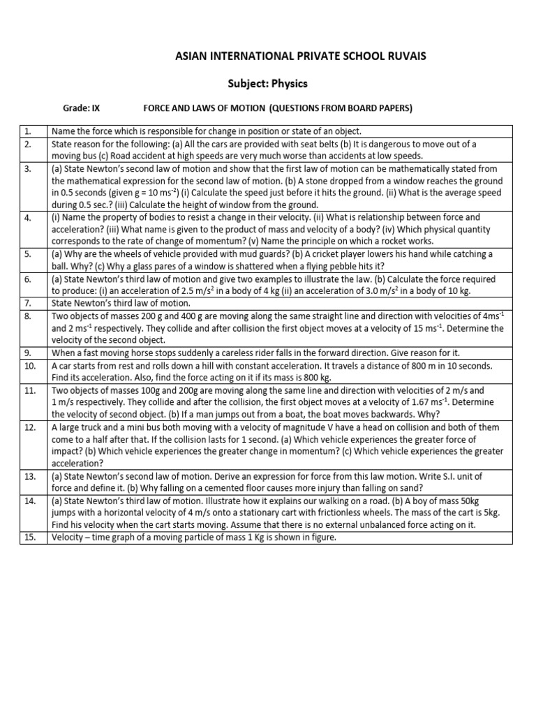 Asian International Private School Ruvais Subject: Physics | PDF