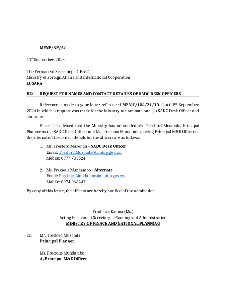 Nomination SADC | PDF