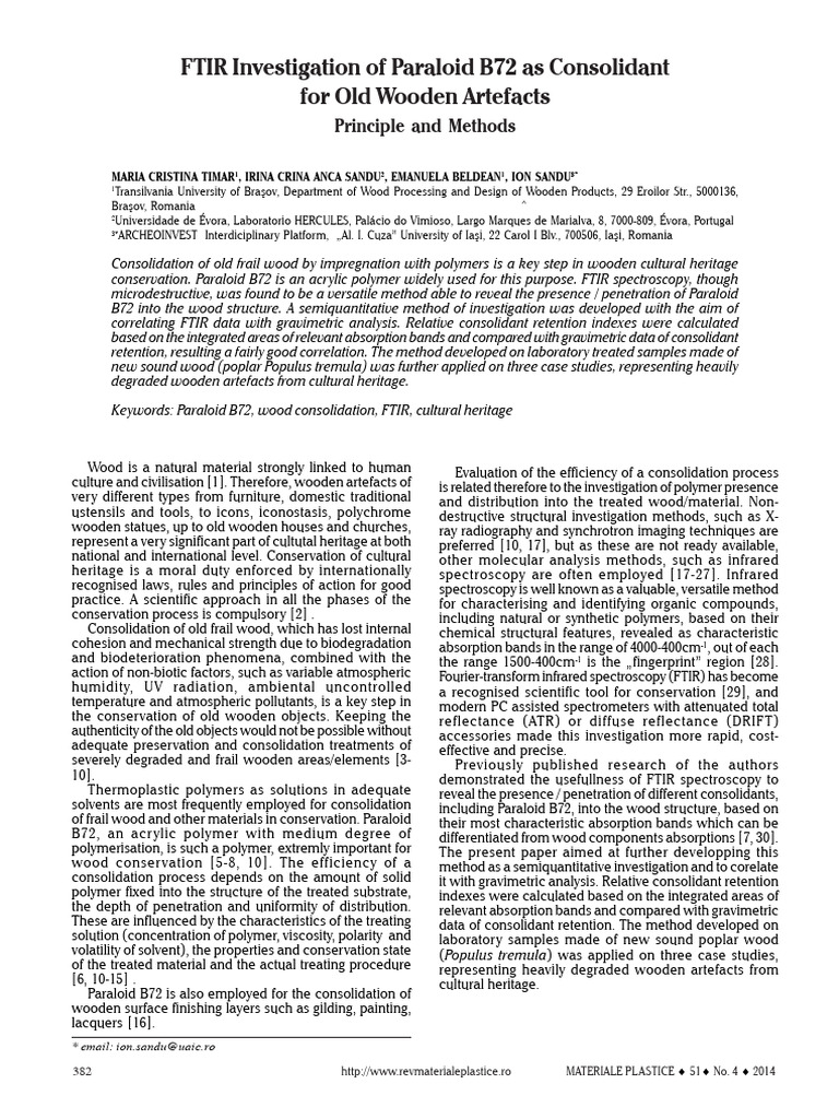 FTIR Investigation of Paraloid B72 As Consolidant For Old Wooden ...