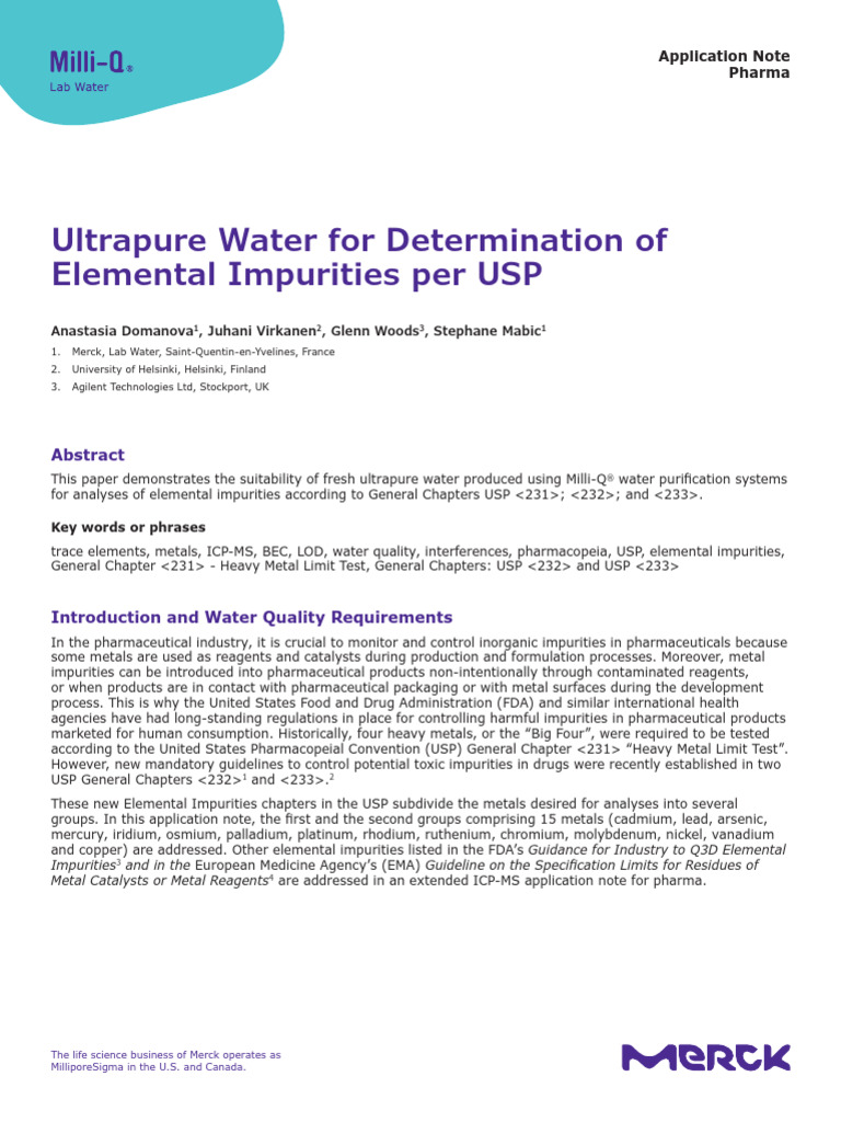Elemental Impurities Usp An1264en MK | PDF