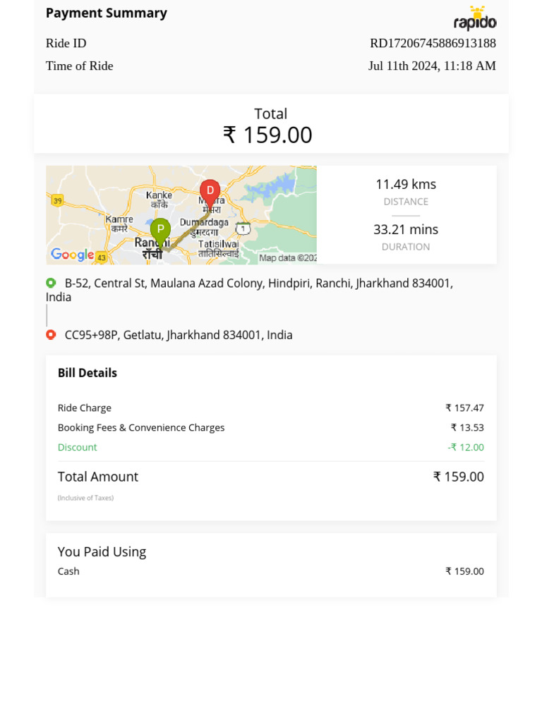 Rapido Bill | PDF
