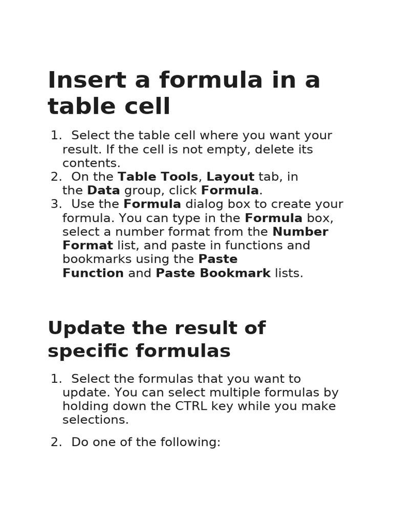 Formula in A Table | PDF | Computer Programming | Computing
