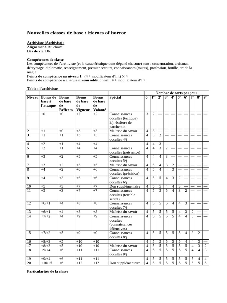 D&D 3.5 - Heroes of horror - Classes de base | PDF