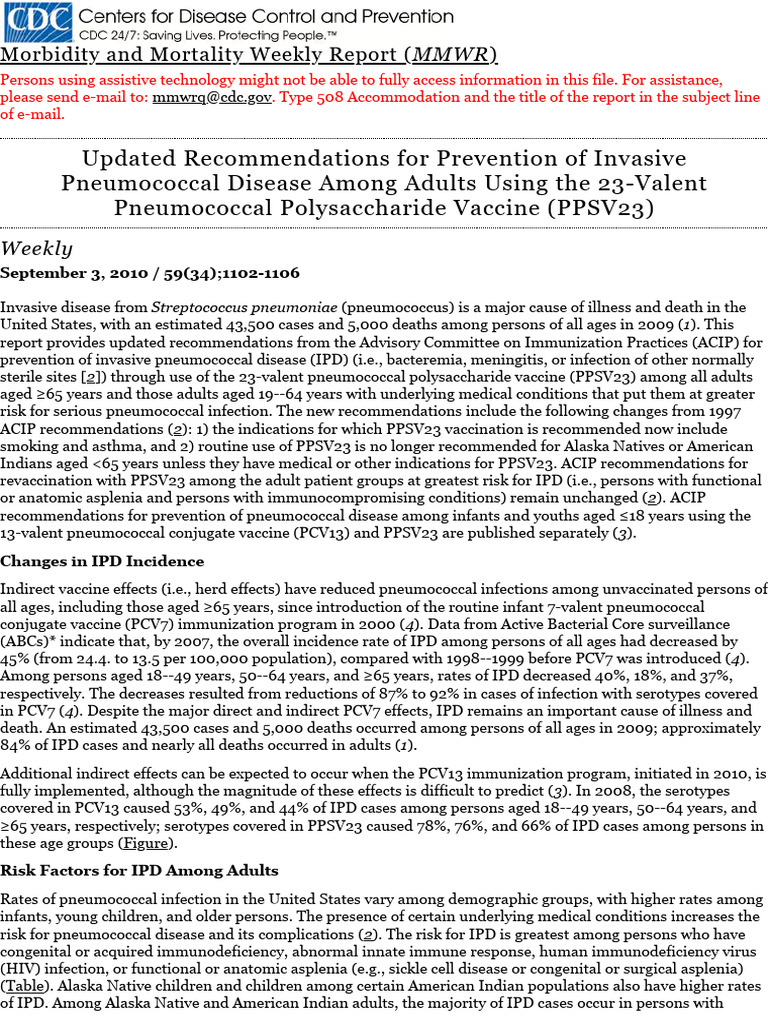 Updated Recommendations For Prevention of Invasive Pneumococcal Disease ...
