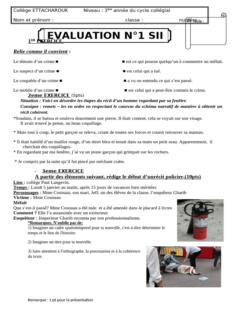 Eval P.E 3 Année | PDF