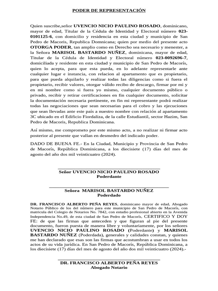 Poder de Representacion Uvencio | PDF | República Dominicana | Gobierno