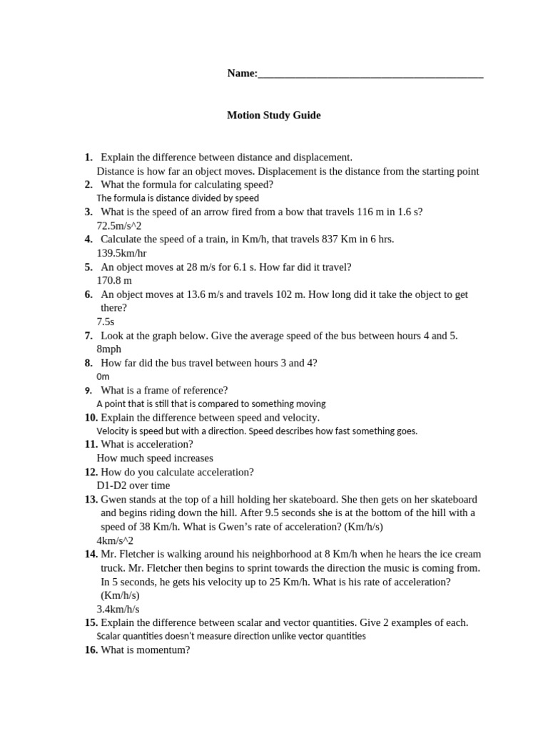 Motion Part 1 Study Guide-1 | PDF