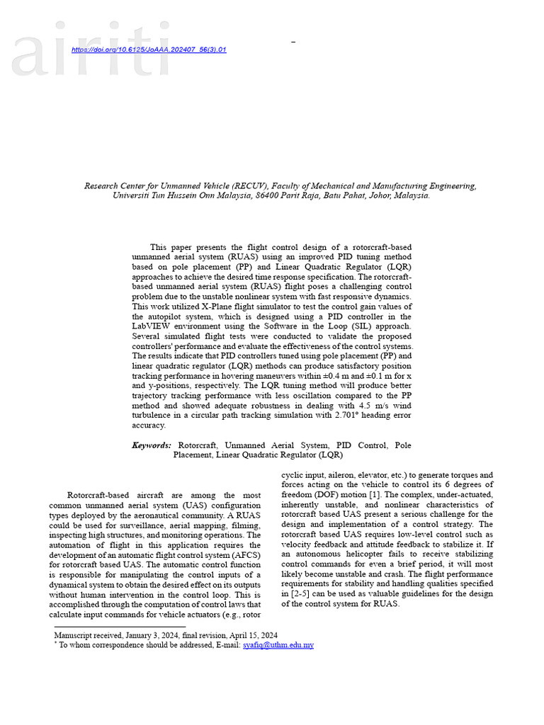 Flight Control System Design For A Rotorcraft Based Unmanned Aerial