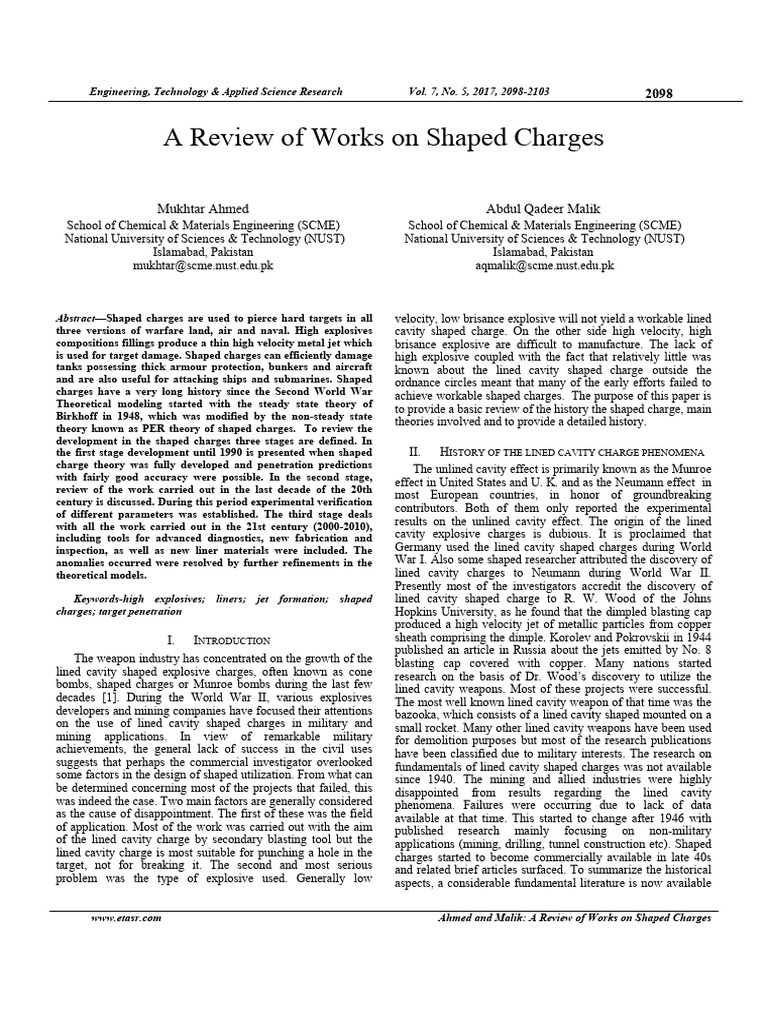 A Review of Works On Shaped Charges | PDF