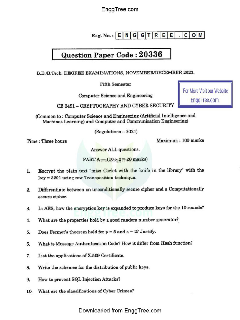 CB3491 Cryptography and Cyber Security Nov Dec 2023 Question Paper ...