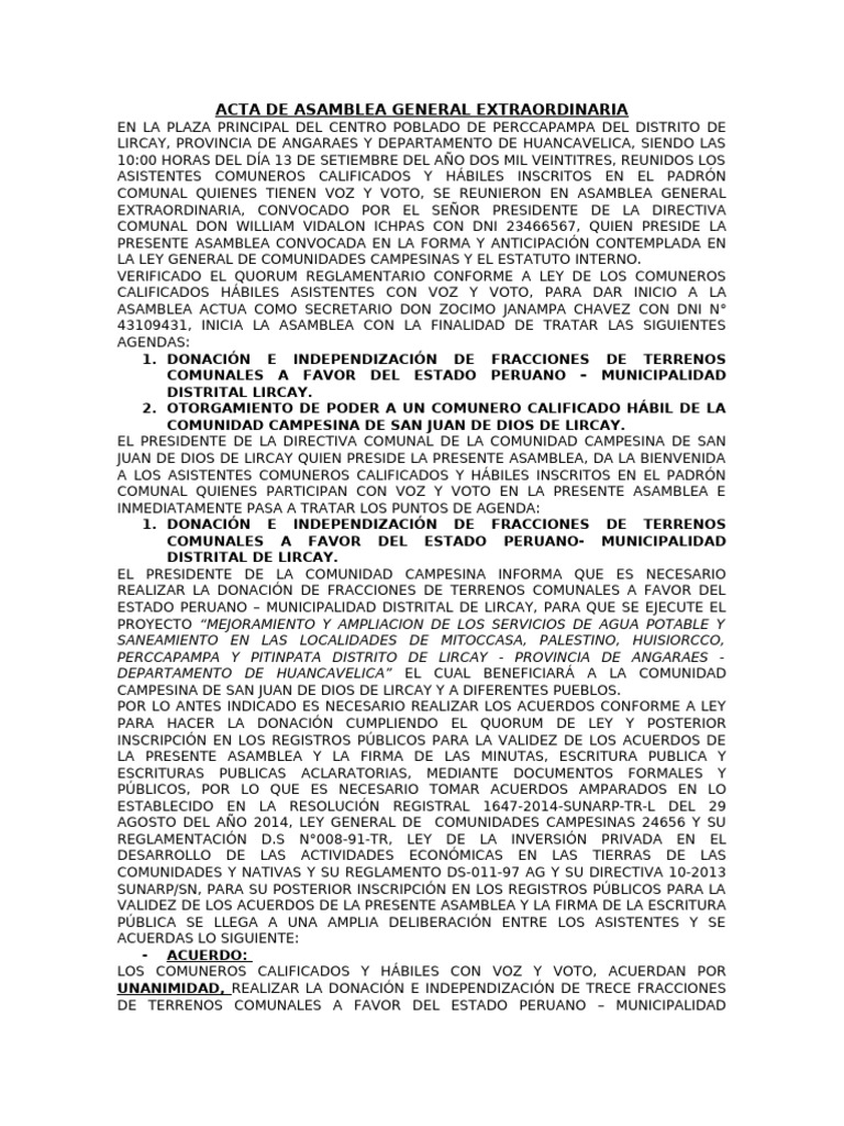 Acta de Asamblea General Extraordinaria-1 | PDF