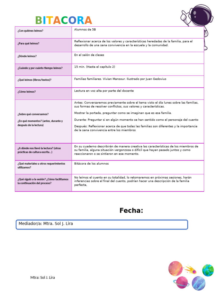 BITACORA DE LECTURA | PDF