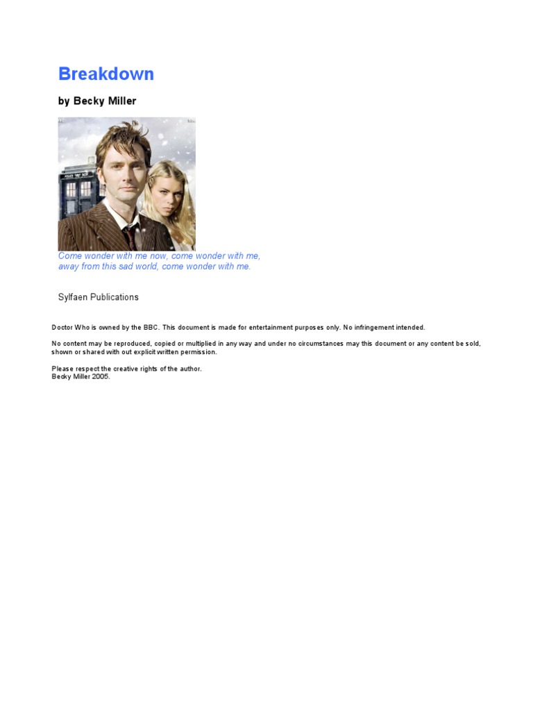 Breakdown: by Becky Miller | PDF | The Doctor (Doctor Who) | Elevator