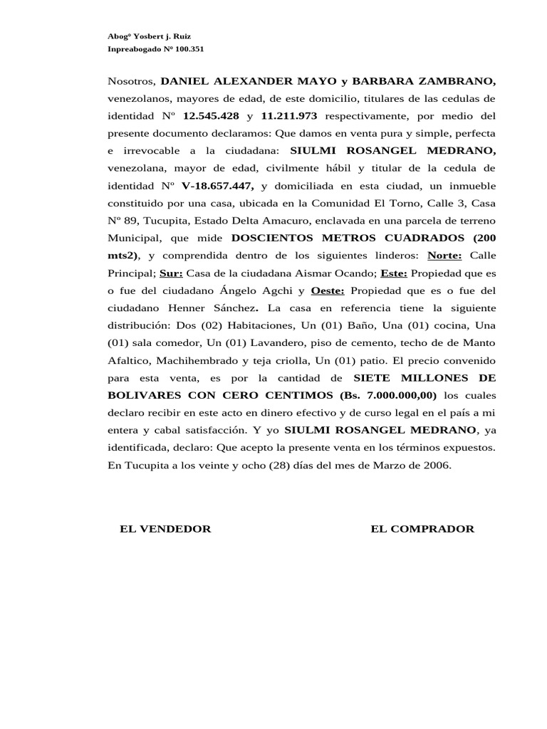 Compra-Venta Daniel Alexander Mayo | PDF