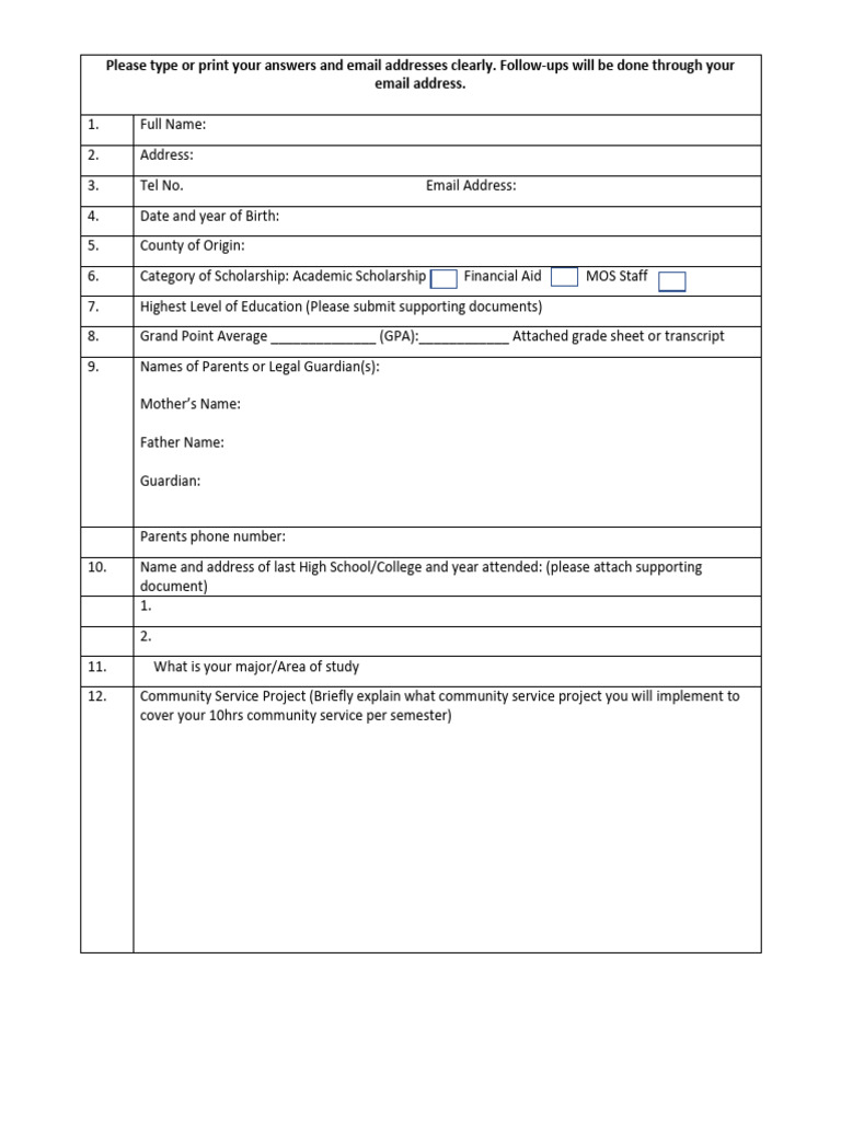 MOS Scholarship Form Final - 0 | PDF