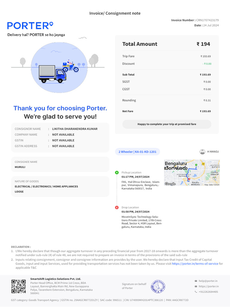 Porter invoice | PDF