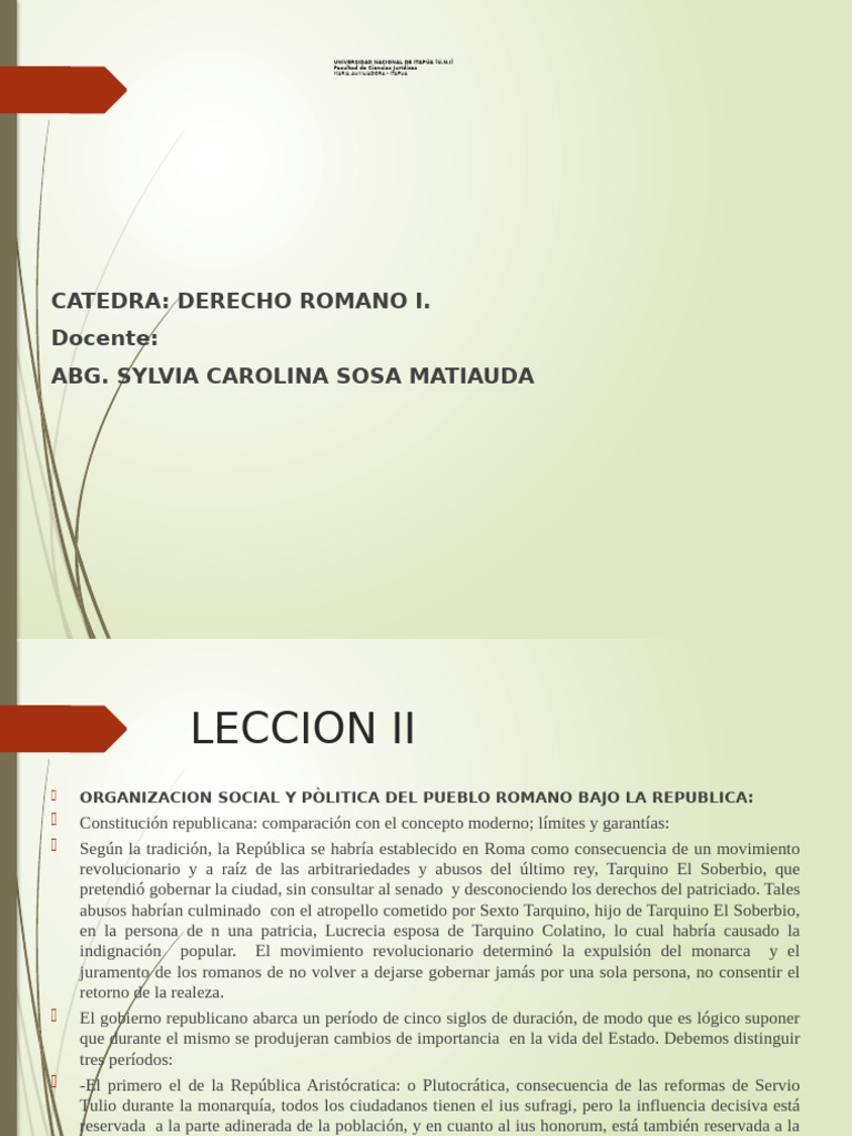 Presentacion Derecho Romano I Leccion II | PDF