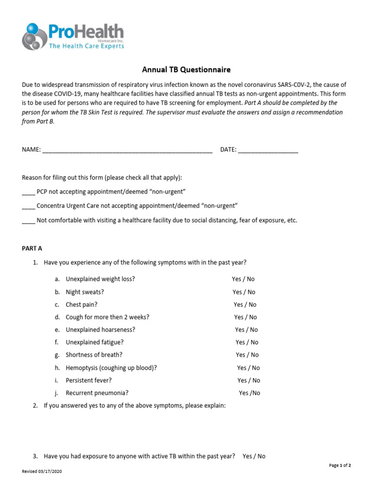 Annual TB Questionnaire-2 | PDF