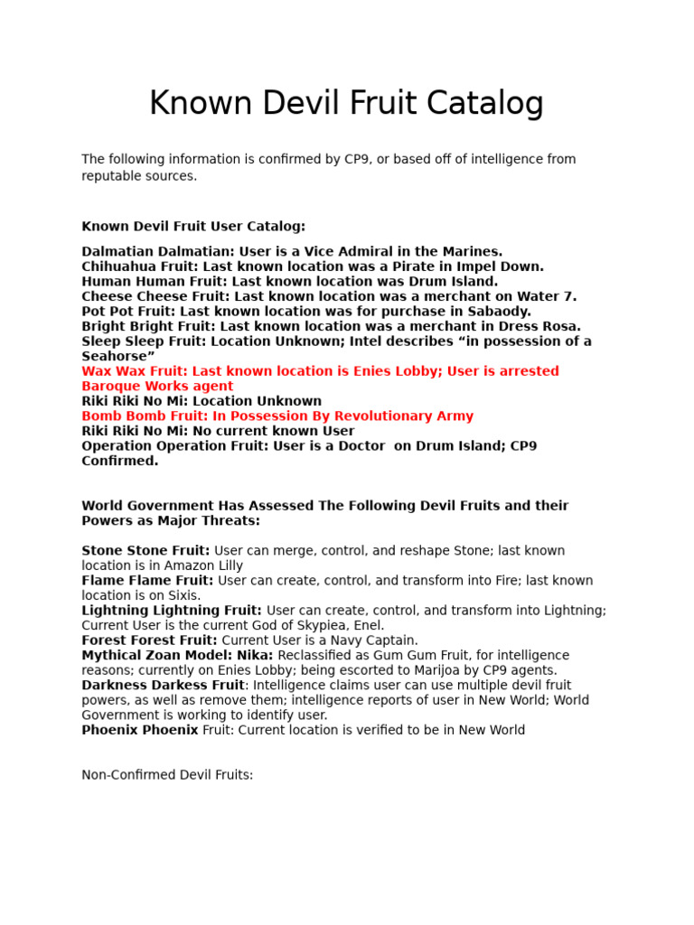 Known Devil Fruit Catalog | PDF