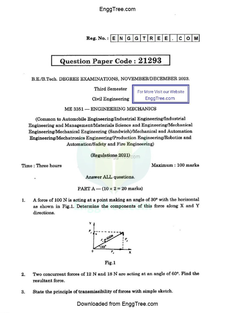 Engineering Mechanics Question Papers 2023 | PDF | Home & Garden