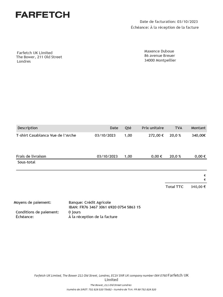 Facture Farfetch | PDF