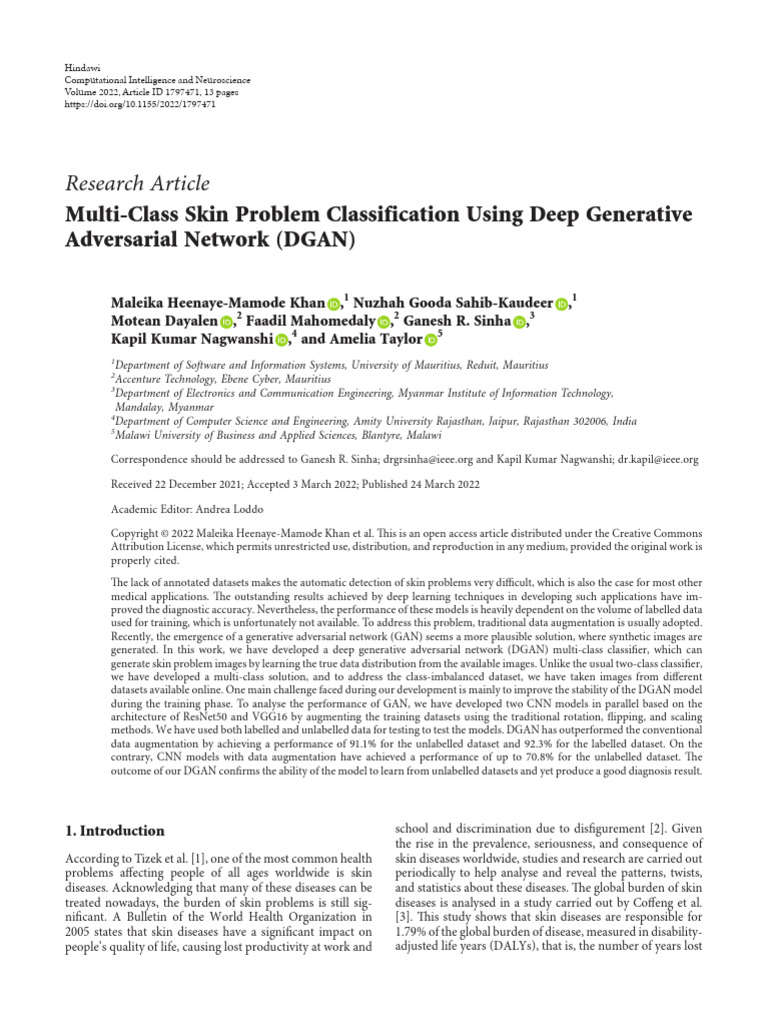 Multi-Class Skin Problem Classification Using Deep | PDF