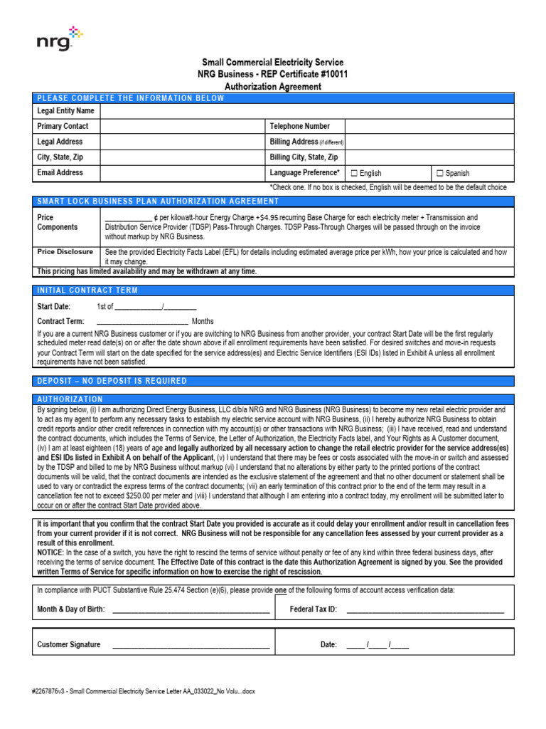 NRG - Small Commercial Under 300,000 or Under 50KW | PDF | Credit Card ...