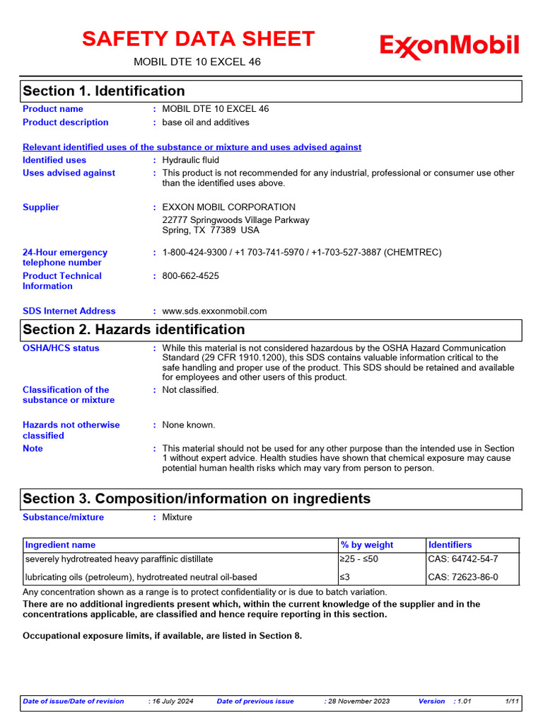 DTE 10 EXCEL 46 - MSDS (16 July 2024) | PDF