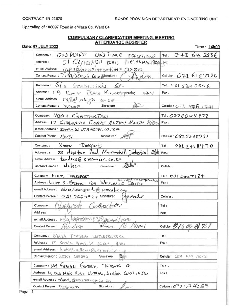 1R 23679 Clarification Meeting Register | PDF
