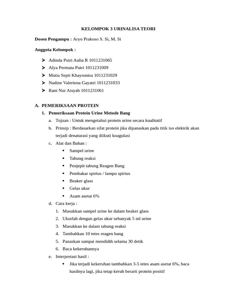 Kelompok 3 Urinalisa Teori | PDF