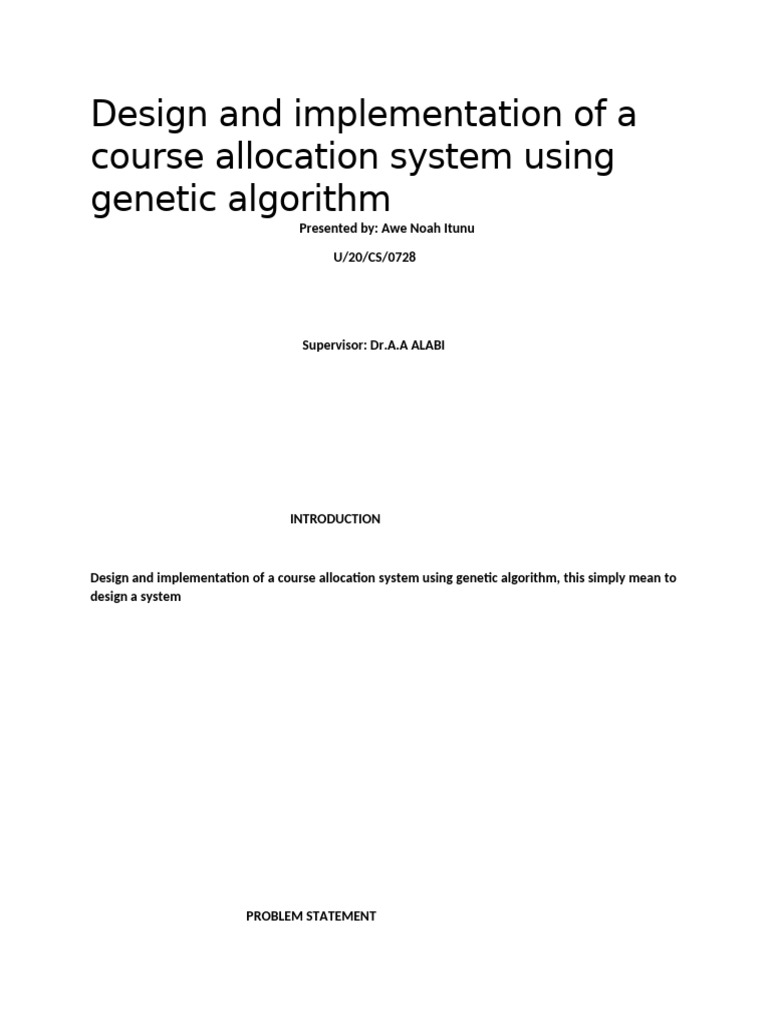 Design and Implementation of A Course Allocation System Using Genetic Algorithm | PDF