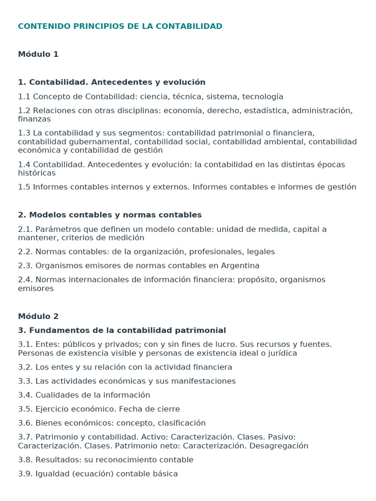Contenido Principios de La Contabilidad | PDF