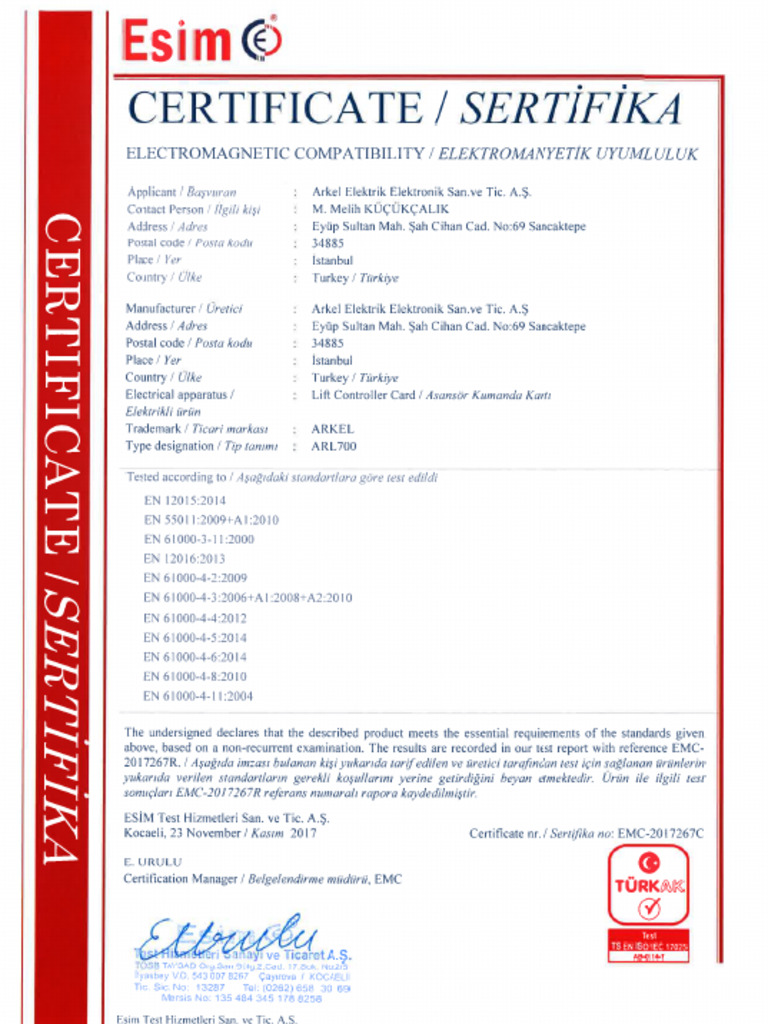 ARL-700 EMC Certificate | PDF