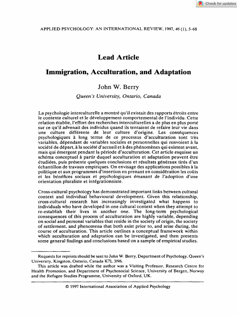 Applied Psychology - 2008 - Berry - Immigration Acculturation and ...