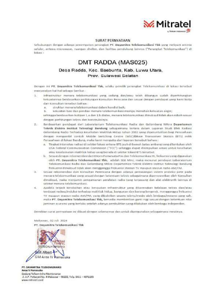 JAMINAN TOWER DMT RADDA_ | PDF