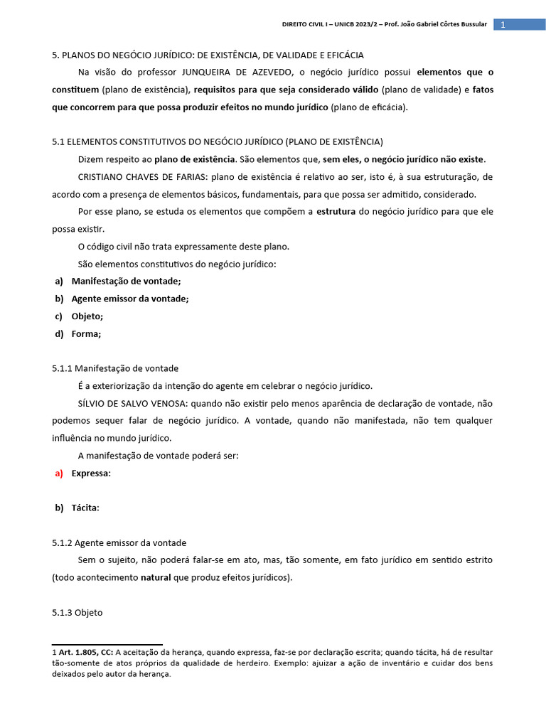 5 Planos Do Negócio Jurídico | PDF