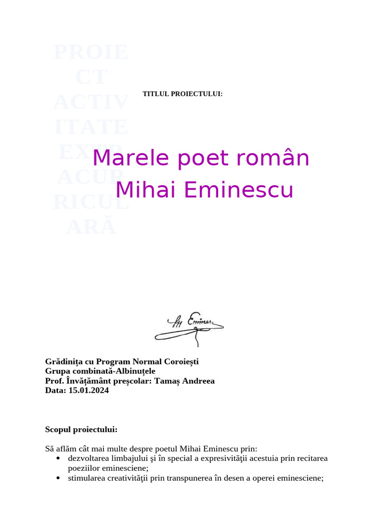 0 Proiect Educational Mihai Eminescu | PDF