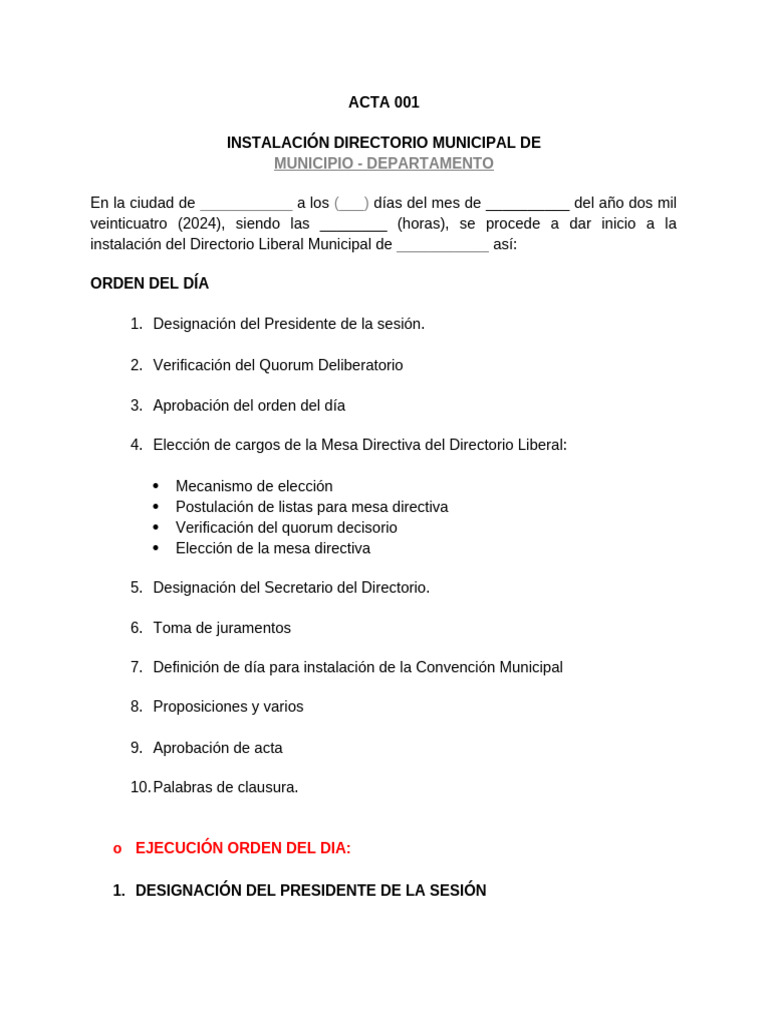 MODELO ACTA DIR - MPAL (Aclamación) 2024 | PDF