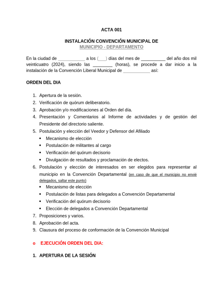 MODELO ACTA CONV - MPAL (Aclamación) | PDF