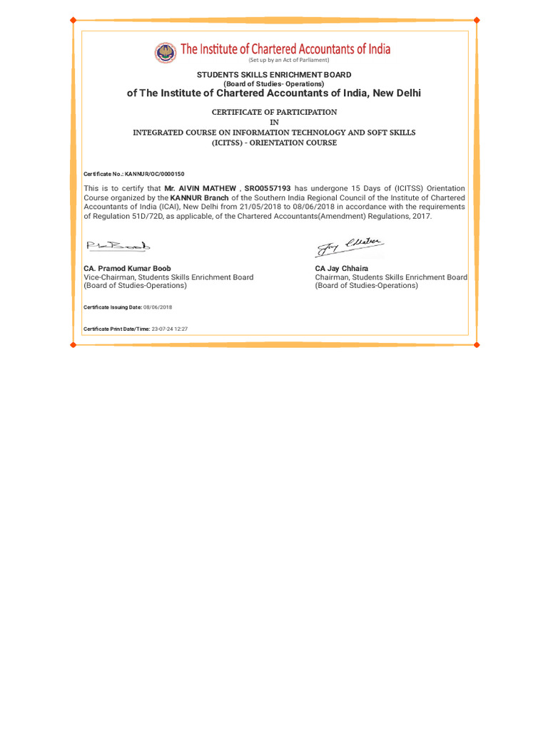 Orientation Certificate | PDF