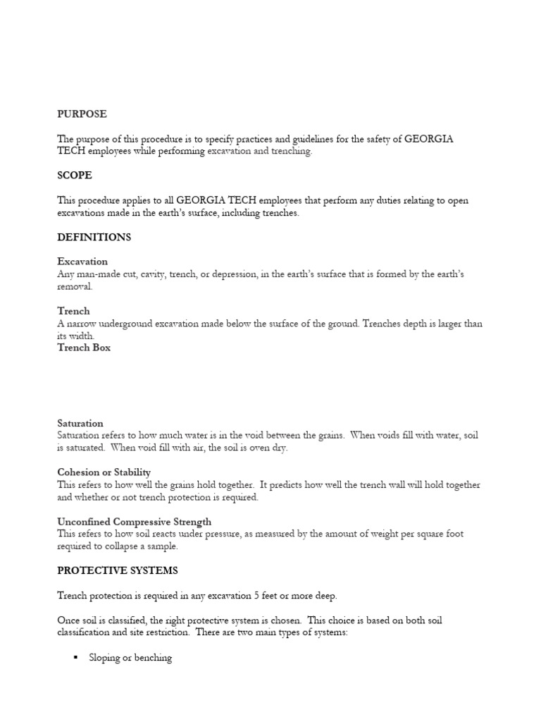 Excavation And Trenching Procedure Pdf
